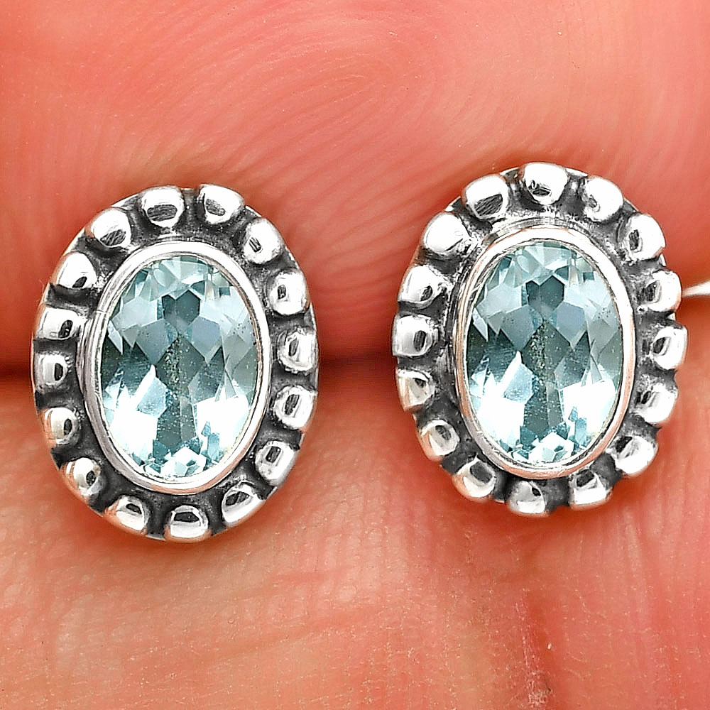 925 Sterling Silver Oval Gemstone Stud Earrings • Handmade Vintage Boho Jewelry | eBay