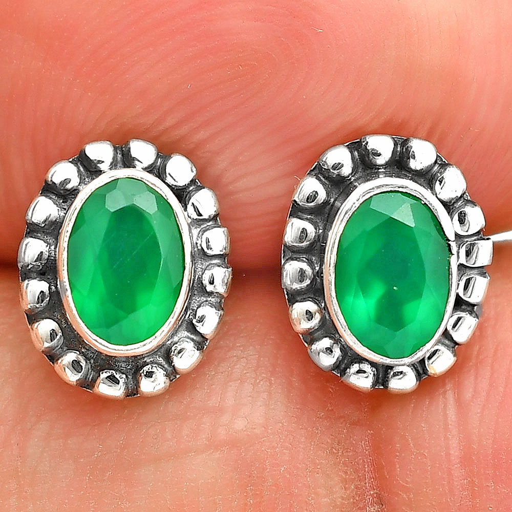 925 Sterling Silver Oval Gemstone Stud Earrings • Handmade Vintage Boho Jewelry | eBay