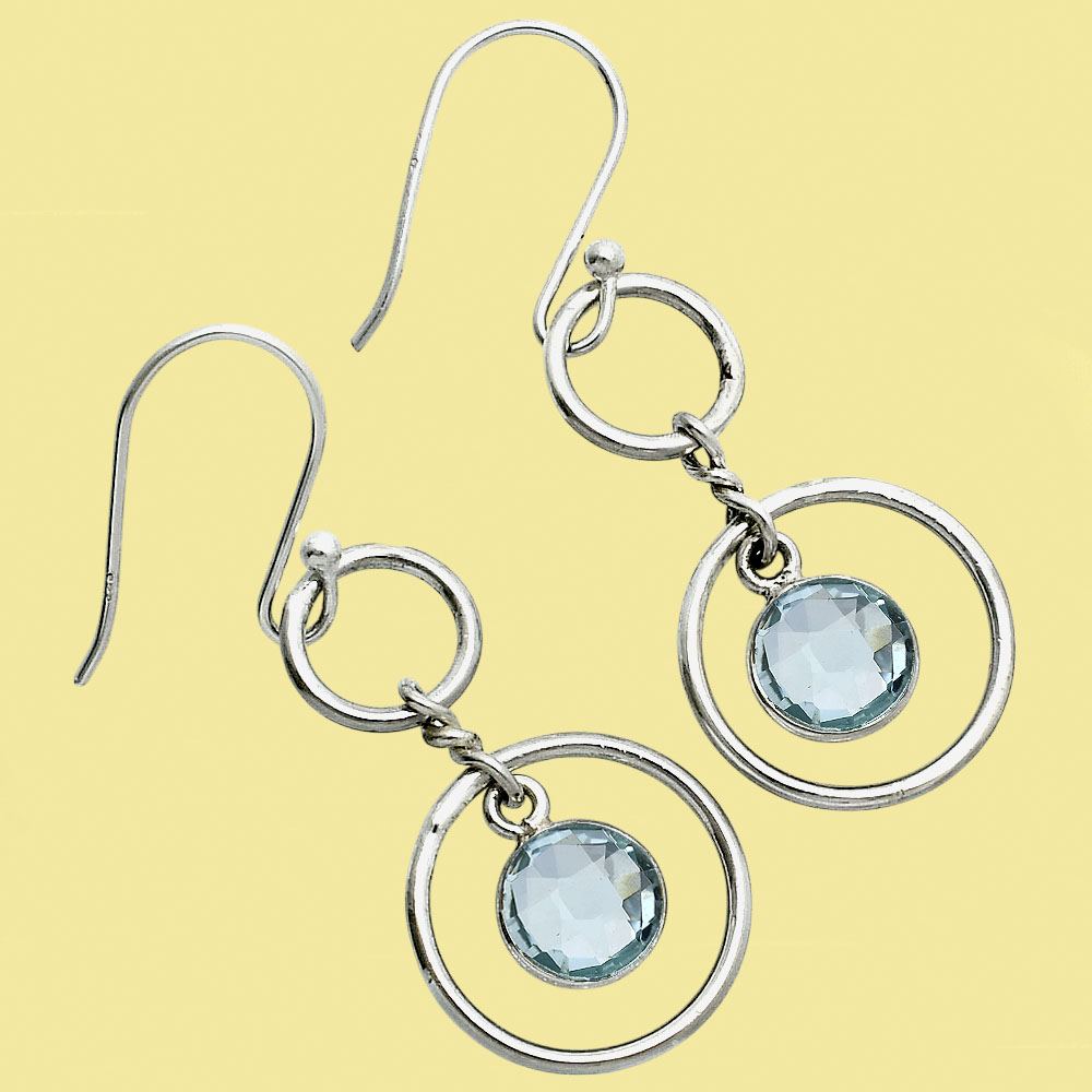925 Silver Double Hoop Natural Gemstone Dangle Earrings Handmade ...